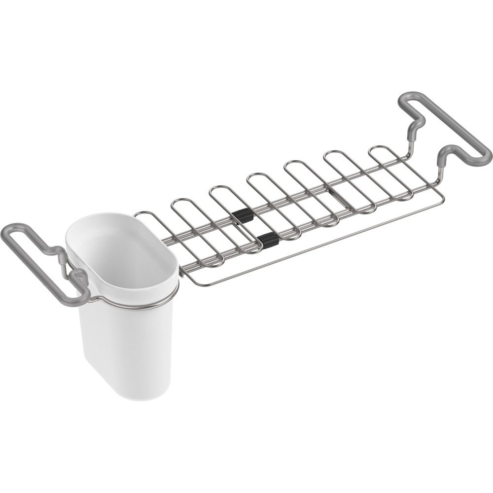 Kohler K-5473-0 Multi-Purpose Over-The-Sink Drying Rack, Caddy with Kitchen Towel Bar Holder, Soaking Cup. Expandable 14.6" to 17.6", White