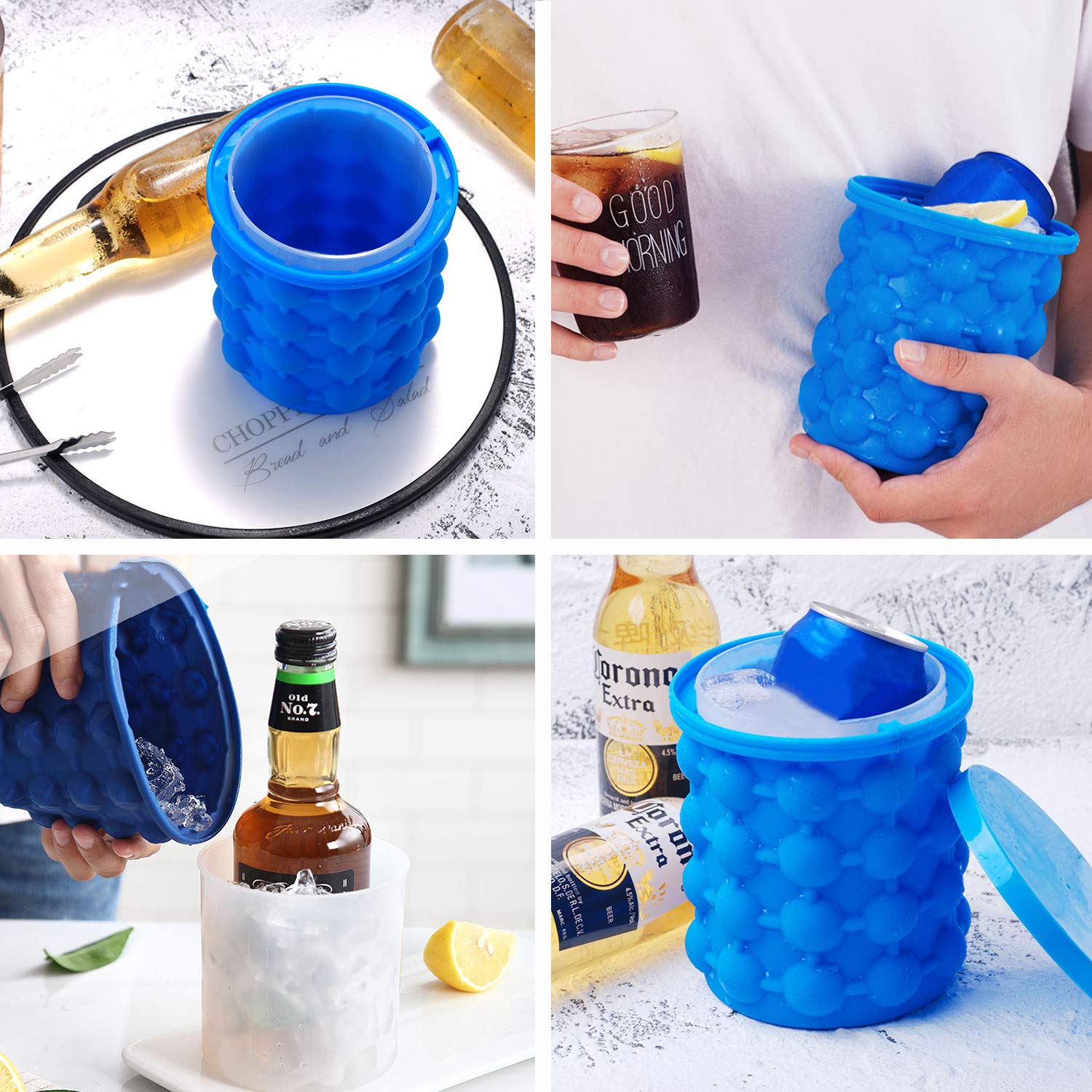 ALLADINBOX Ice Cube Mold Ice Trays, Large Silicone Ice Bucket, (2 in 1) Ice Cube Maker, Round,Portable (Dark blue)