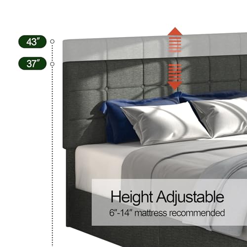 PIETFIU Modern Queen Bed Frame with Adjustable Headboard and 4 Storage Drawers,Linen Upholstered Platform Bed Frame with Solid Wood Slat and Button Tufted Design,No Box Spring Needed (Queen)