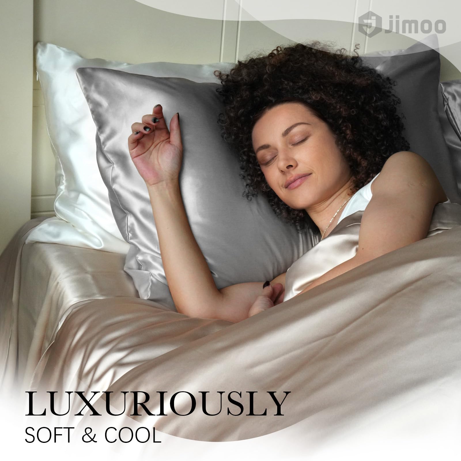 J JIMOO Natural 22 Momme 100% Mulberry Silk Pillowcase for Hair and Skin, Standard Size 20"X 26" Silk Pillow Case, Soft Smooth Cooling Premium Grade 6A Silk Pillow Cover with Zipper (Silver Grey 1pc)