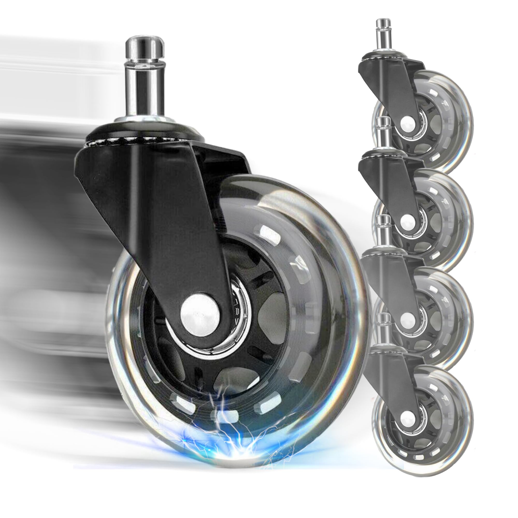 Fohfurniture - Universal Desk and Office Chair Wheels Replacement, Smooth Rolling Caster Wheels for Most Chair Types, Keeps Floors Scratch-Free, Noiseless Chair Rollers, Set of 5