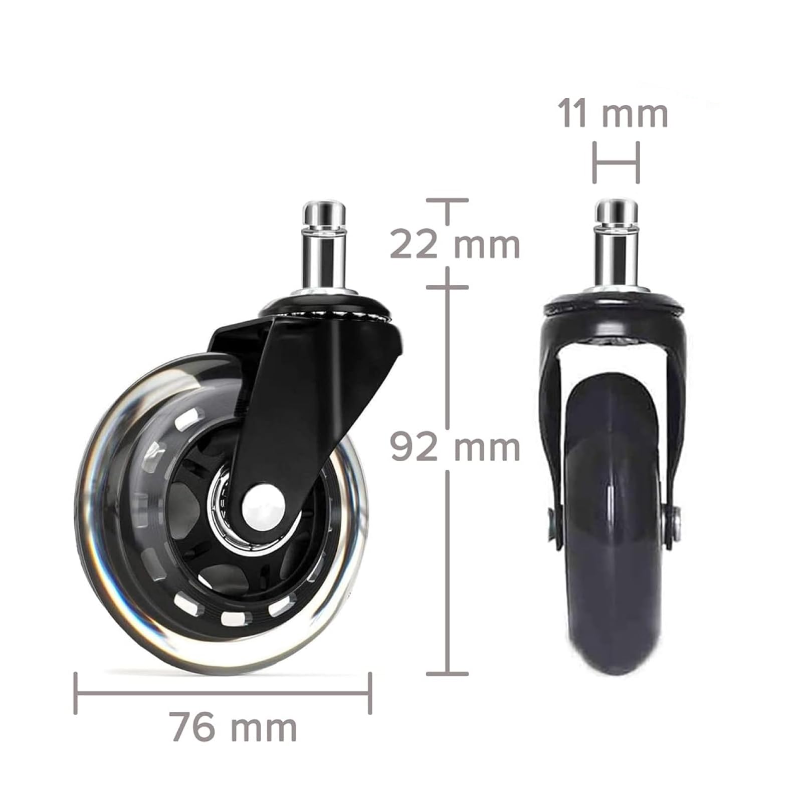 Fohfurniture - Universal Desk and Office Chair Wheels Replacement, Smooth Rolling Caster Wheels for Most Chair Types, Keeps Floors Scratch-Free, Noiseless Chair Rollers, Set of 5