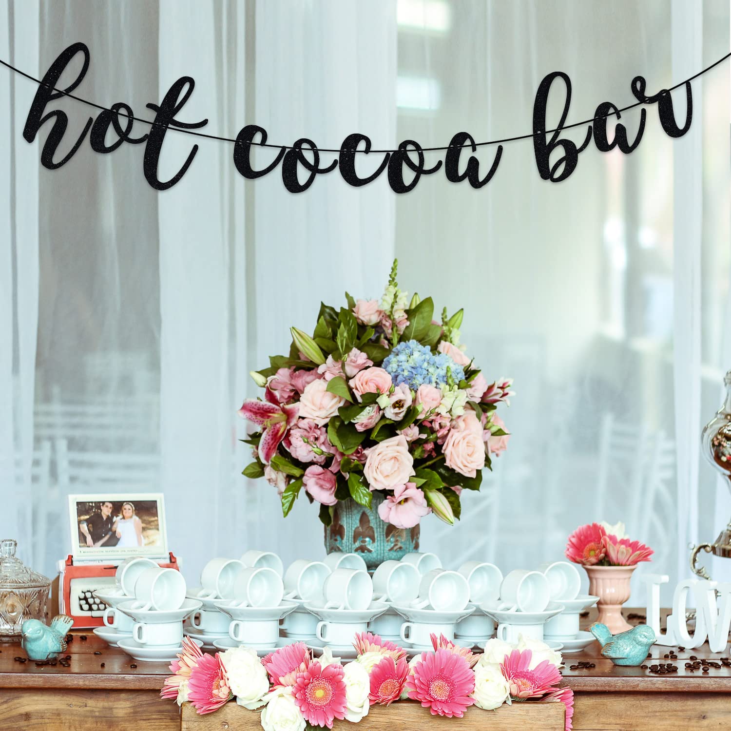 Hot Cocoa Bar Banner, Hot Cocoa Bar Decorations, It’s Cold Outside Bar Sign, Wintertime Holidays Christmas Party Decor, Hot Chocolate Bar Decorations Black Glitter