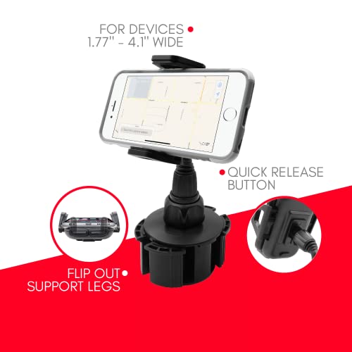 Macally Car Cup Holder Phone Mount [Upgraded], Adjustable Gooseneck Cell Phone Holder Car Mount - Easy Cup Phone Holder Clamp in Vehicle - Cupholder Compatible with All iPhone Android Smartphone