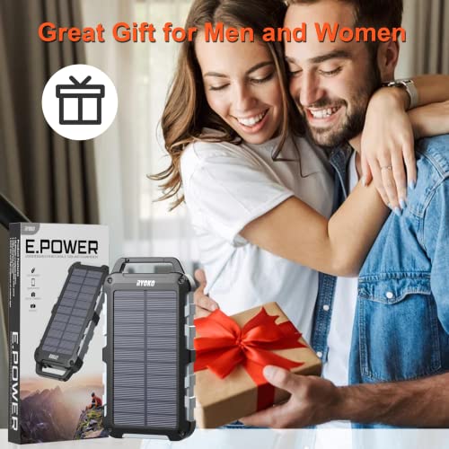 Ryoko Solar Charger Power Bank 20000mAh, Solar Phone Charger with Dual USB 5V Output, 10 LED Flashlights, Waterproof Outdoor Battery Pack for iPhone, Samsung, Switch, Tablet