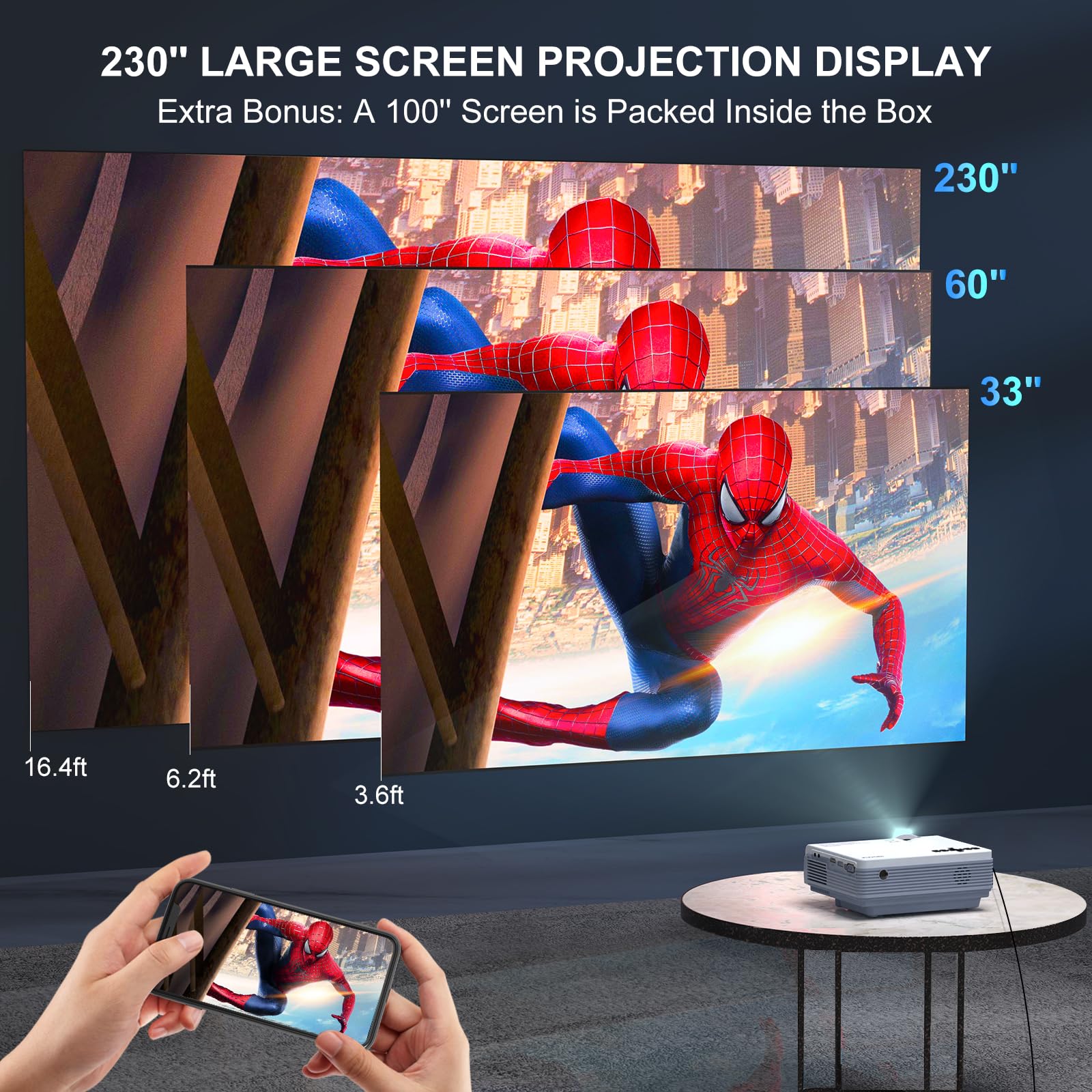 Projector with WiFi and Bluetooth, 2022 Upgraded 5G WiFi Projector Native 1080P HD 4K Supported, FUDONI Outdoor Projector with Screen, Portable Home Projector for HDMI, USB, Laptop, TV Stick, Phone