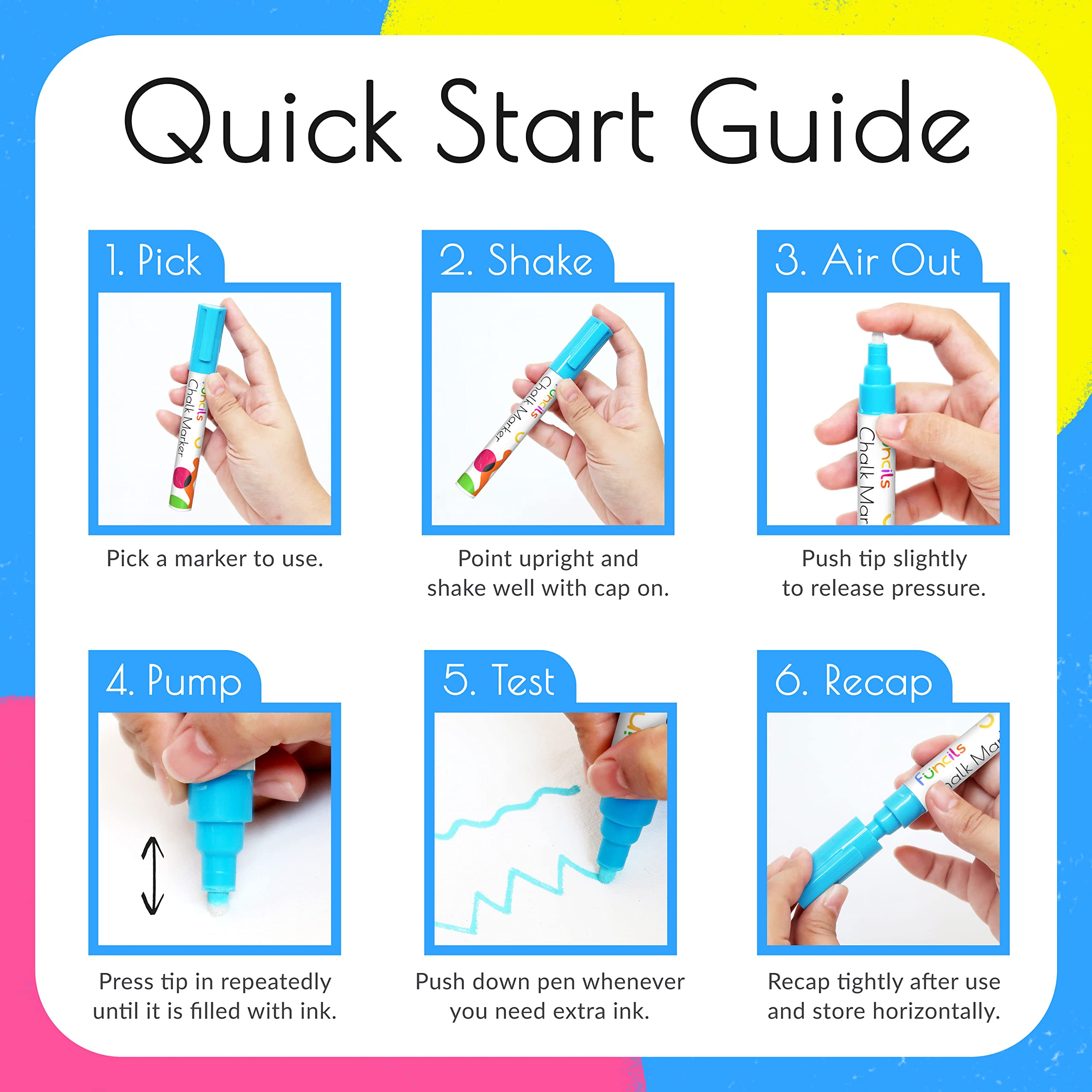 Funcils Liquid Chalk Markers for Chalkboard Signs, Blackboard, Window, Labels, Bistro, Glass, Car (10 Pack, 6mm) - Wet Wipe Erasable Ink Chalk Board Markers, Reversible Tip Liquid Chalk Pens