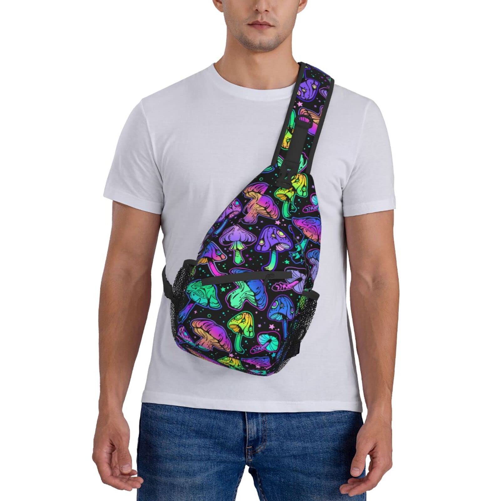 Bright Psychedelic Mushrooms Chest Bags Cool Crossbody Sling Bag Travel Hiking Backpack Casual Shoulder Daypack For Women Men