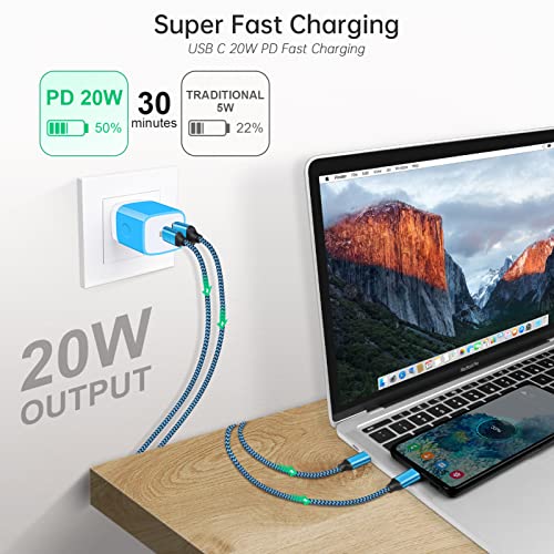 USB C Wall Charger, 2-Ports 20W USB A and USB C Charger Block [PD/QC 3.0], 3Pack USB-C Power Wall Plug Adapter Brick for iPhone 14/13/12/Pro/11/Pro Max/Mini, iPad/Pro, AirPods, Pixel, Samsung Galaxy