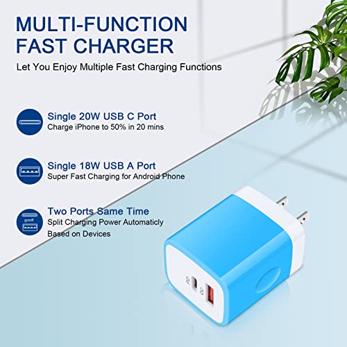USB C Wall Charger, 2-Ports 20W USB A and USB C Charger Block [PD/QC 3.0], 3Pack USB-C Power Wall Plug Adapter Brick for iPhone 14/13/12/Pro/11/Pro Max/Mini, iPad/Pro, AirPods, Pixel, Samsung Galaxy