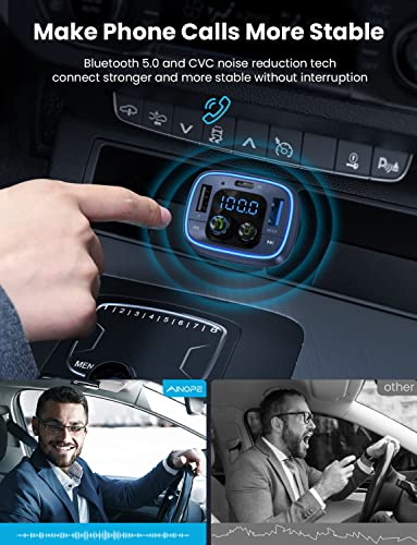 AINOPE Fm Transmitter Bluetooth Car Adapter, 36W/6A PD&QC3.0 Bluetooth Radio Transmitter Car Adapter, 7-Colors LED Backlit V5.0 Bluetooth Adapter Car, Wireless Call - Blue