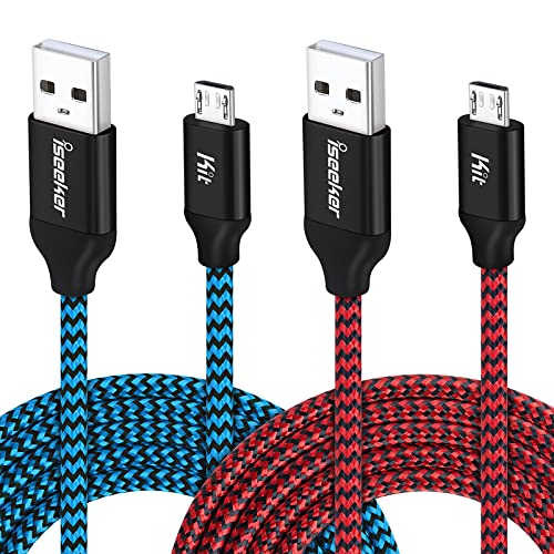 Micro USB Cable 15ft,Extra Long Braided Android Charging Cords, iSeekerKit 2Pack Colorful Micro USB to USB 2.0 Compatible for Android/Windows/PS4/Samsung Galaxy S6 S7 Edge,Note 5/4,HTC