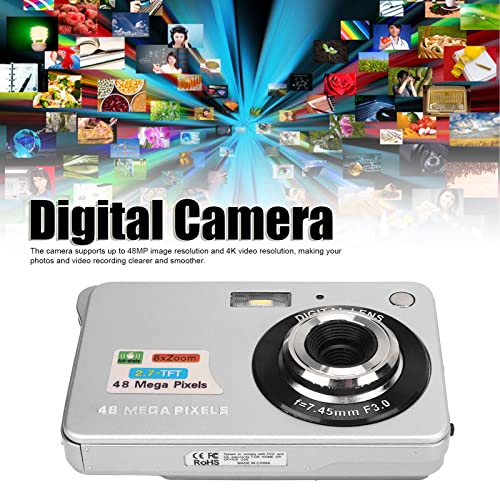 4K Digital Camera for Photography and Video, 48MP 2.7in LCD Display 8X Zoom Anti Shake Vlogging Camera for Photography Continuous Shooting (Silver)