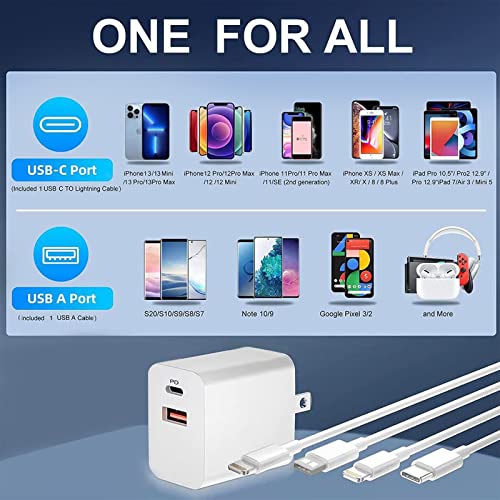 [Apple MFi Certified] iPhone Fast Charger,20W Dual Port PD3.0 USB-C + USB-A Power Delivery Wall Charger Block Plug for iPhone 13/13 Pro Max/12/11/XS/XR/X/8,iPad(2 Pack 10FT Lightning Cables lnclude)