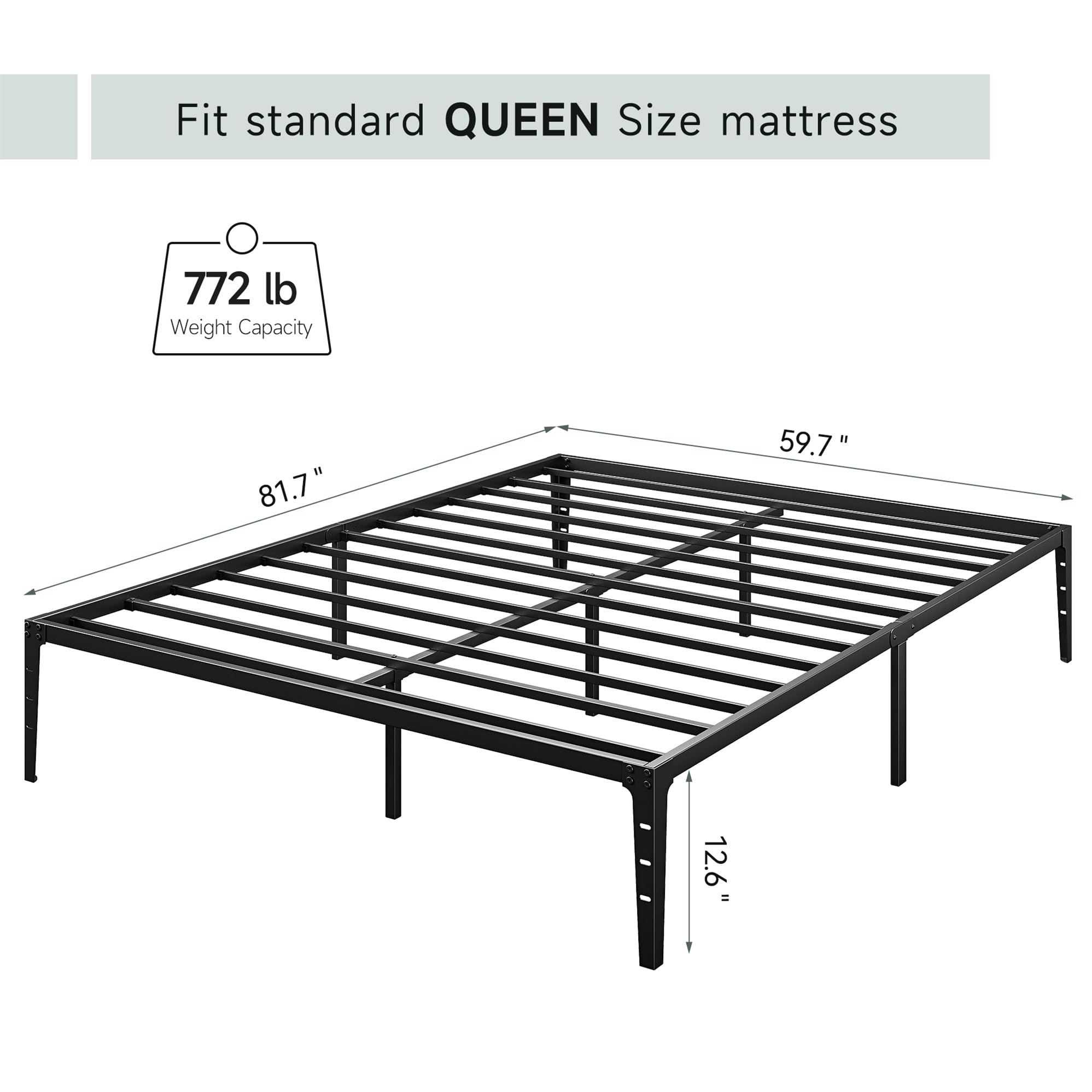 IDEALHOUSE 14 Inch Queen Metal Platform Bed Frame No Box Spring Needed, Bed Frame Queen Size with Heavy Duty Steel Slat Mattress Foundation, Noise Free, Easy Assembly