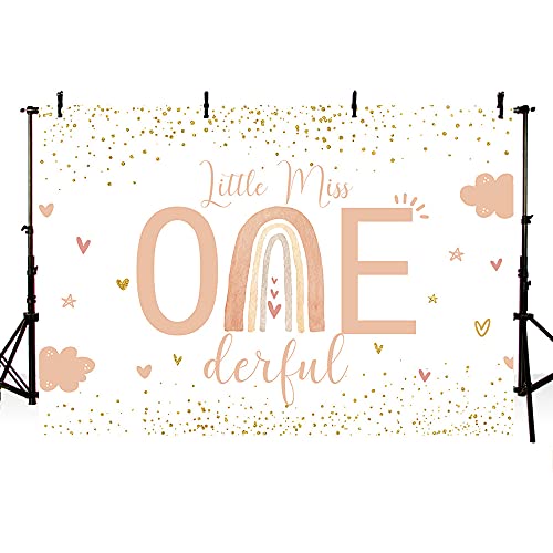 ABLIN 7x5ft Boho Rainbow Happy 1st Birthday Party Backdrop Pink Girl Little Miss Onederful Photo Background Gold Dots Pastel Party Decorations Decor Cake Table Banner Supplies