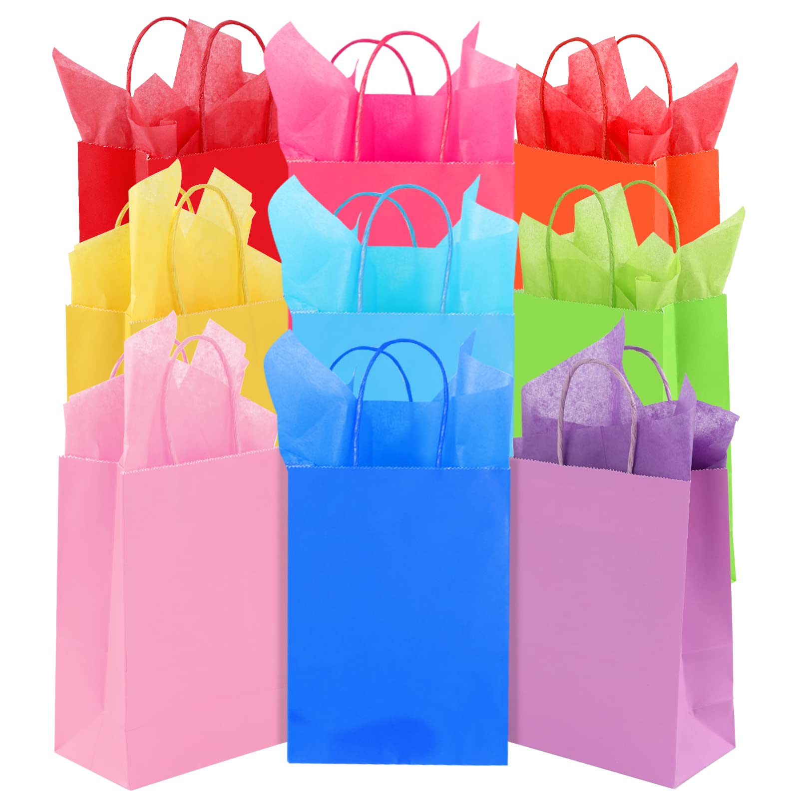 TOMNK 36 Pieces Small Size Gift Bags with 36 Tissue Paper 9 Colors Bulk Party Favor Bags with Handles, Rainbow Gift Bags for Wedding, Baby Shower, Birthday, Party Supplies
