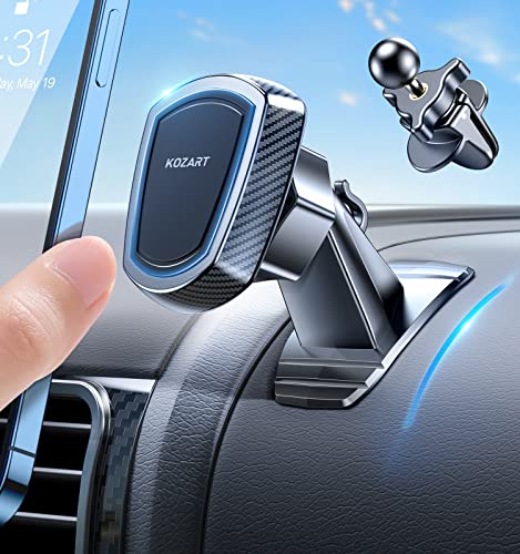 Magnetic Phone Holder for Car, Kozart Universal [Upgrade Kit] Magnet Car Mount for Dashboard & Vent 360°Rotation Cell Phone Mount Compatible with iPhone, Samsung, LG, GPS, Mini Tablet & More