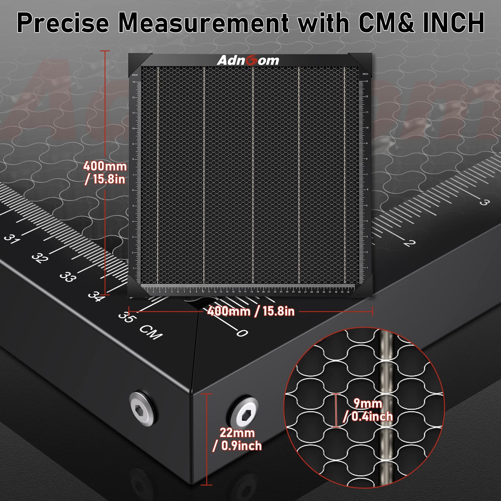 Honeycomb Laser Bed, ADNOOM 15.7β x15.7β Galvanized Iron Honeycomb Working Panel, Laser Cutter Honeycomb Working Table with Aluminum Plate for Fast Heat Dissipation and Desktop-Protecting (400 x400mm)
