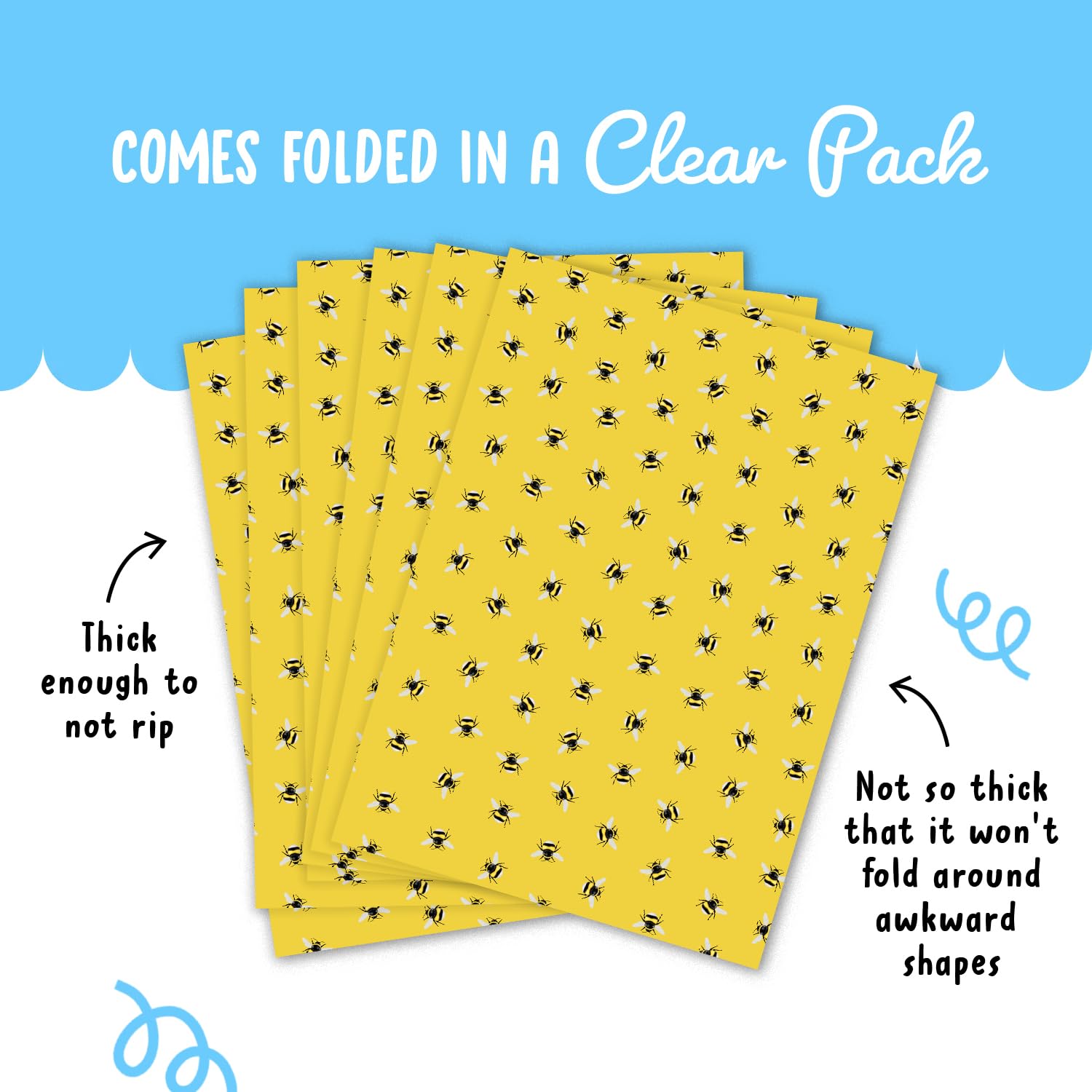 CENTRAL 23 - Bee Wrapping Paper - 6 Wrapping Paper Sheets for Birthday - Women - Friends - Birthday Baby Shower Easter Decorations - Recyclable and Made In UK