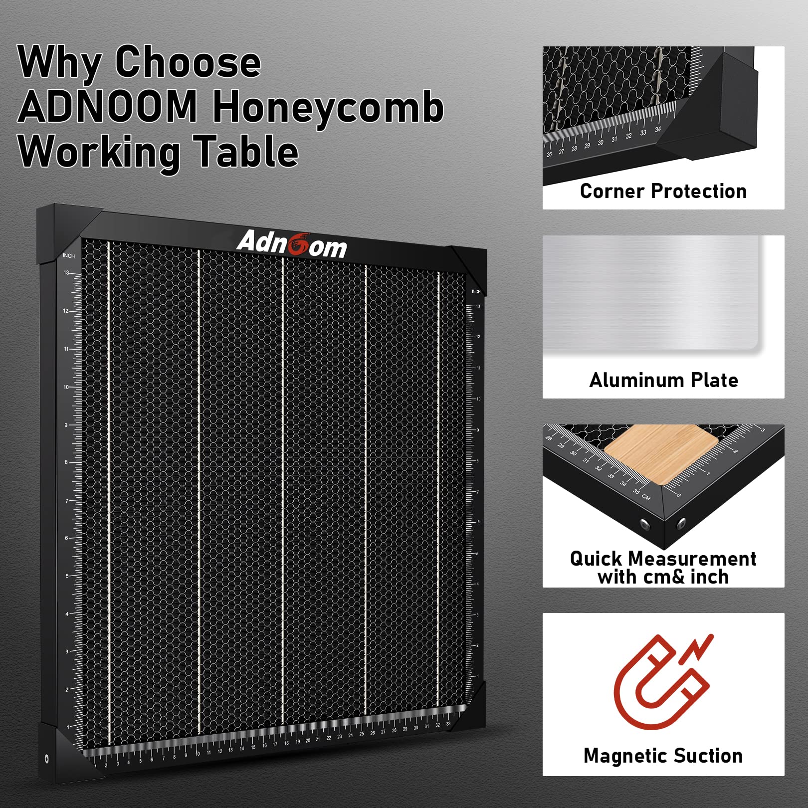 Honeycomb Laser Bed, ADNOOM 15.7β x15.7β Galvanized Iron Honeycomb Working Panel, Laser Cutter Honeycomb Working Table with Aluminum Plate for Fast Heat Dissipation and Desktop-Protecting (400 x400mm)