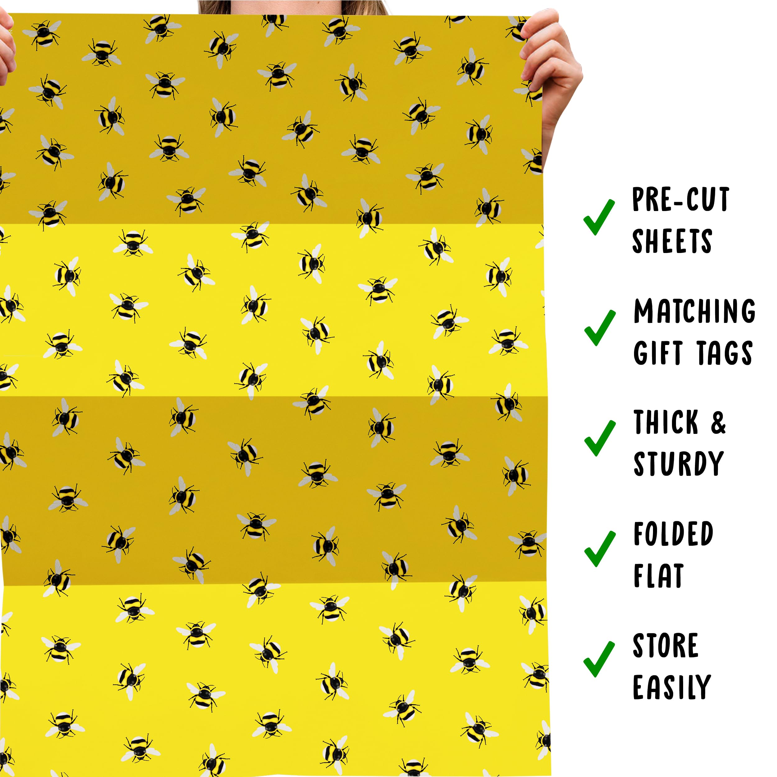 CENTRAL 23 - Bee Wrapping Paper - 6 Wrapping Paper Sheets for Birthday - Women - Friends - Birthday Baby Shower Easter Decorations - Recyclable and Made In UK