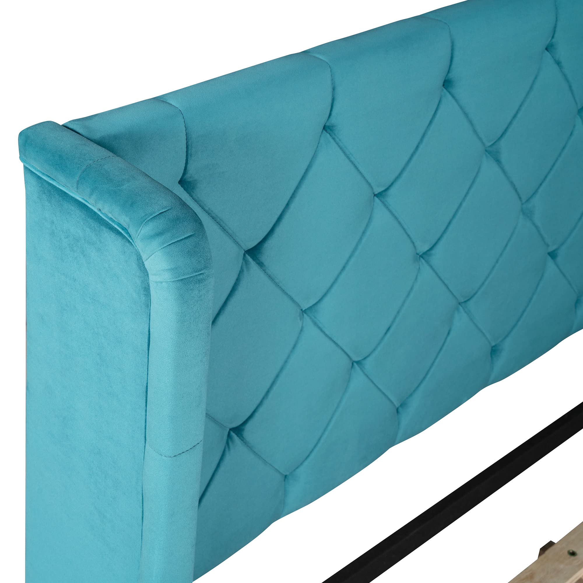 EMKK Queen Bed Frame with Storage Drawers and Wingback Headboard, Upholstered Platform Bed with Velvet Design, Strong Wooden Slats Support, No Box Spring Needed