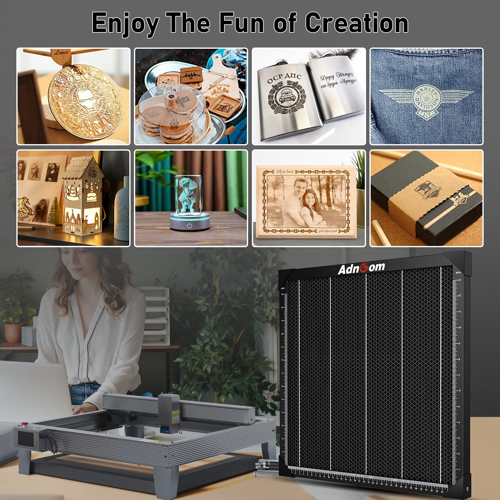 Honeycomb Laser Bed, ADNOOM 15.7β x15.7β Galvanized Iron Honeycomb Working Panel, Laser Cutter Honeycomb Working Table with Aluminum Plate for Fast Heat Dissipation and Desktop-Protecting (400 x400mm)