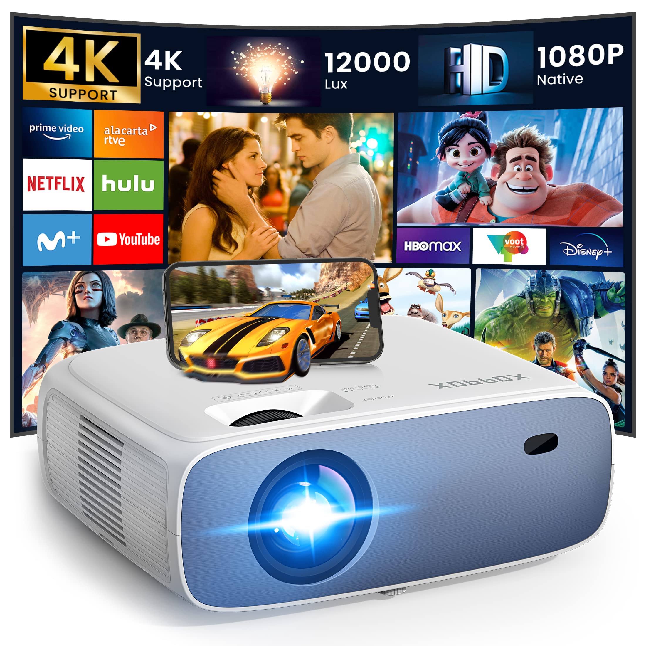 HD 1080P Outdoor Projector, 300ANSI Portable Home Projector, XOPPOX Portable Mini Projector Native 1080P Movie Projector Compatible with HDMI, USB, Laptop, iOS & Android Smartphones