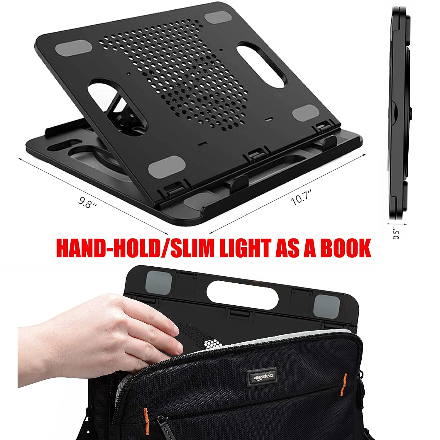 KEROLFFU Laptop Stand Cooler with Rotating Base 360degree,Phone Stand Include, Portable Foldable Laptop Riser for 10 to 17” Notebook (Suits MacBook/Air)