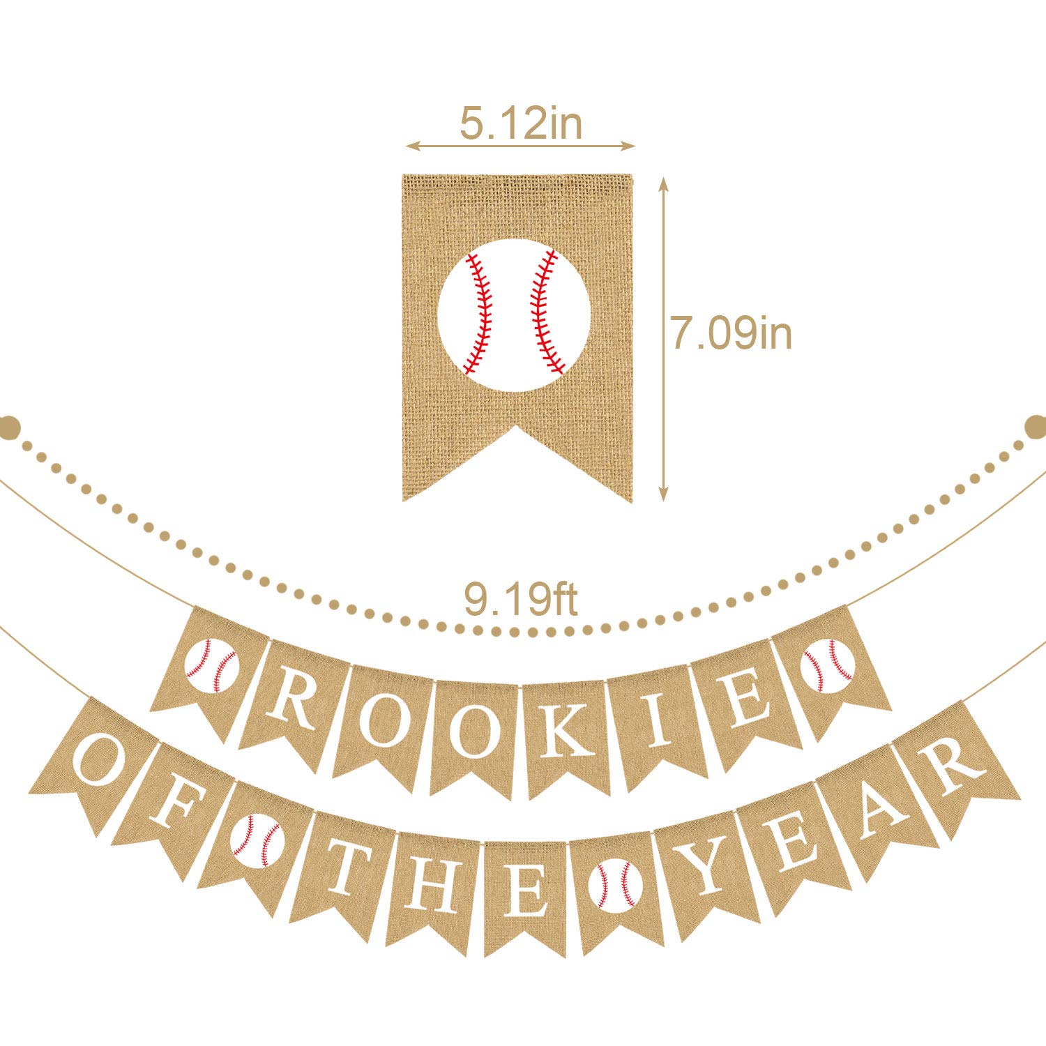 Jute Burlap Rookie of The Year Banner Boy Baseball Theme 1st Birthday Party Garland Decoration Supply