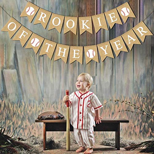 Jute Burlap Rookie of The Year Banner Boy Baseball Theme 1st Birthday Party Garland Decoration Supply