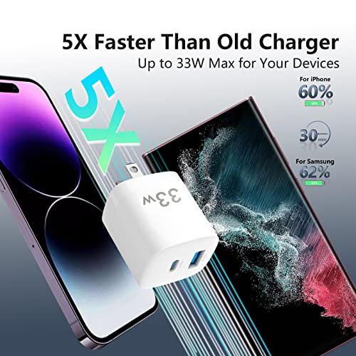 iPhone Fast Charger Block, PD 3.0 33W USB C Charger Block GaN Tech PPS Dual Port Wall Charger for iPhone 14 Pro Max 13 Pro Max MacBook Air iPad Pro, 33W for Samsung Galaxy S22 S21