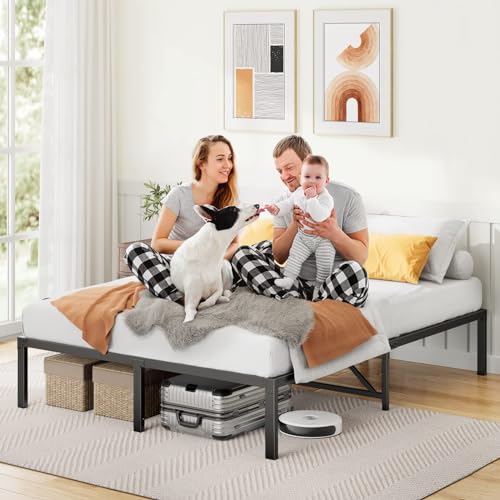 Marsail Queen Size Bed Frame, 14-Inch High Platform Bed with Steel Slat Support, Mattress Stoppers & Rounded Corners, Heavy-Duty Metal Platform, 1600 lbs Max Weight, No Box Spring Needed, MSBFQ02