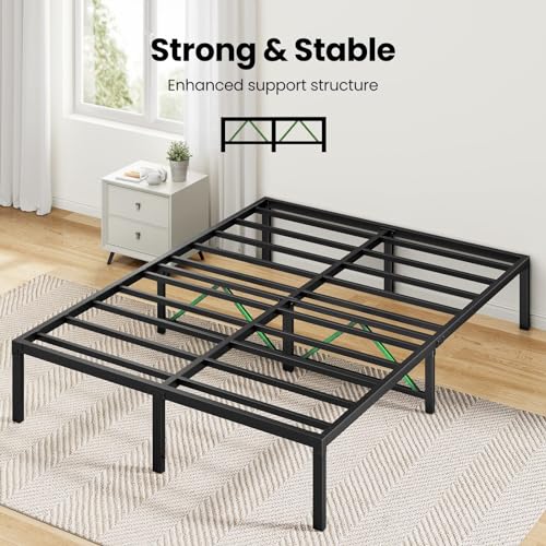 Marsail Queen Size Bed Frame, 14-Inch High Platform Bed with Steel Slat Support, Mattress Stoppers & Rounded Corners, Heavy-Duty Metal Platform, 1600 lbs Max Weight, No Box Spring Needed, MSBFQ02