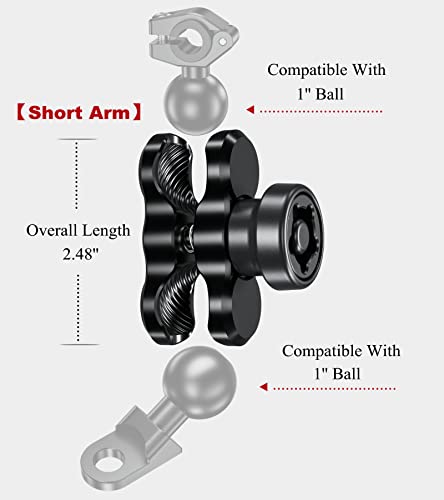 BRCOVAN Anti-Theft Aluminum Alloy Double Socket Arm Compatible with RAM Mounts B Size 1'' Ball Mounting Base & Bike Motorcycle Phone Holder (Short Arm)