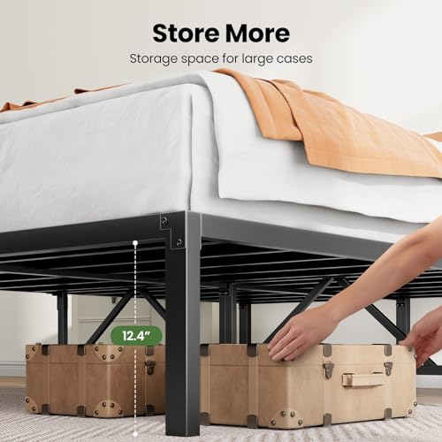 Marsail Queen Size Bed Frame, 14-Inch High Platform Bed with Steel Slat Support, Mattress Stoppers & Rounded Corners, Heavy-Duty Metal Platform, 1600 lbs Max Weight, No Box Spring Needed, MSBFQ02