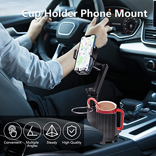AQTZGOS Car Cup Holder Phone Mount ,2 in 1 Adjustable Cup Holder Extender Adjustable Base with 360° Rotation, Cup Phone Holder for All Smartphones