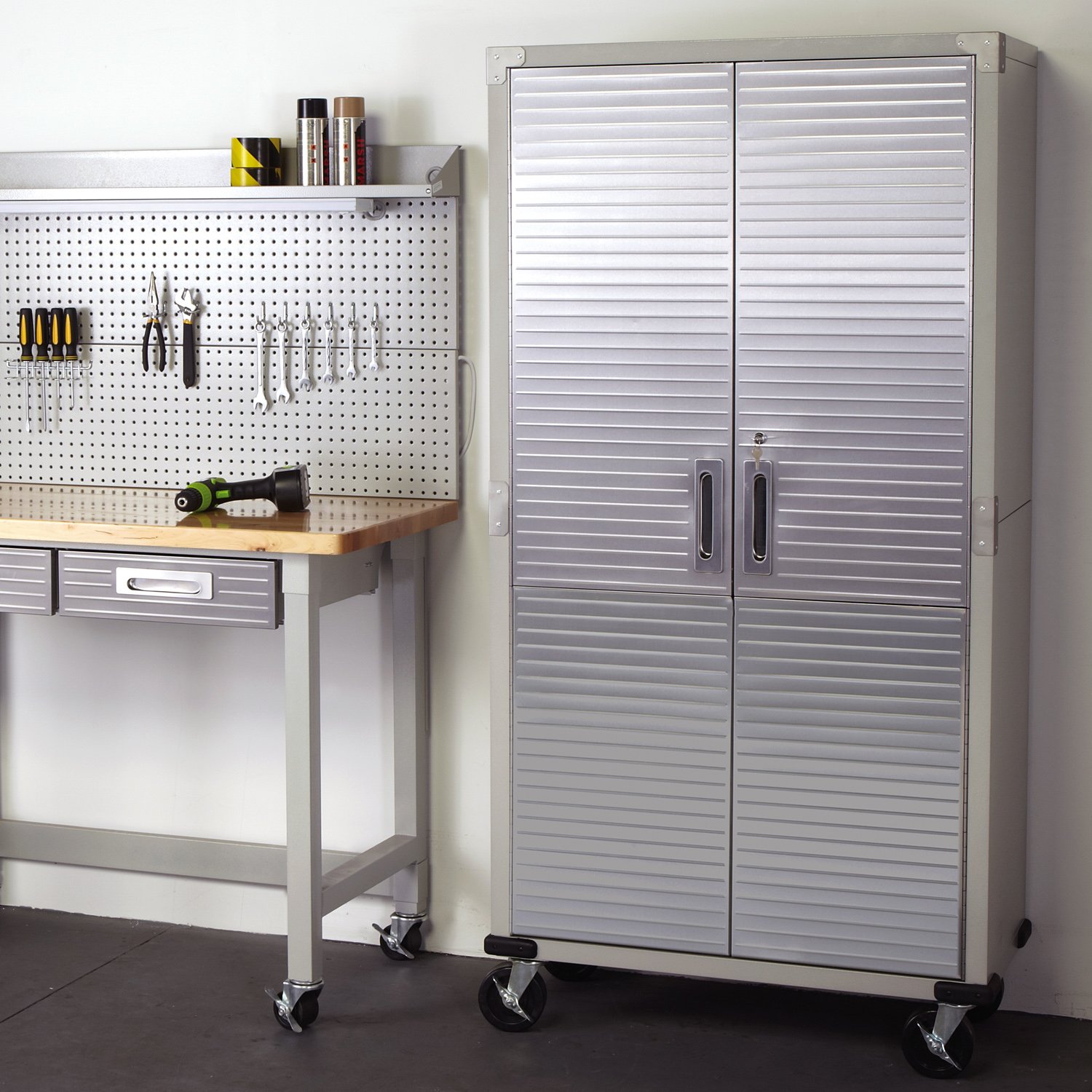 Seville Classics UltraHD Solid Steel Rolling Lockable Metal Storage Cabinet Locker Organizer w/Adjustable Shelves for Garage, Warehouse, Office, Classroom, 36" W x 18" D x 72" H, Granite Gray