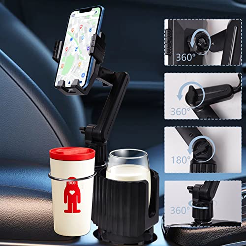 AQTZGOS Car Cup Holder Phone Mount ,2 in 1 Adjustable Cup Holder Extender Adjustable Base with 360° Rotation, Cup Phone Holder for All Smartphones