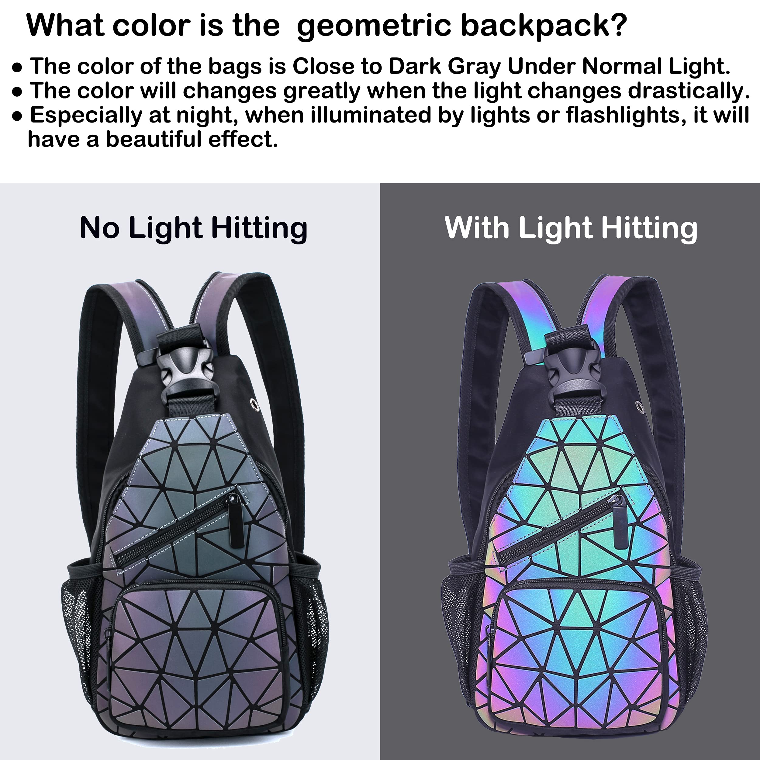 Luminous Geometric Backpacks Women Purses and Handbags Holographic Reflective Bags Iridescent Backpack D