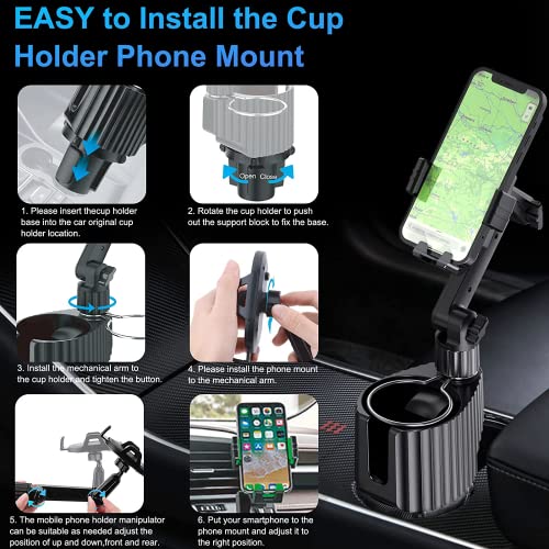 AQTZGOS Car Cup Holder Phone Mount ,2 in 1 Adjustable Cup Holder Extender Adjustable Base with 360° Rotation, Cup Phone Holder for All Smartphones