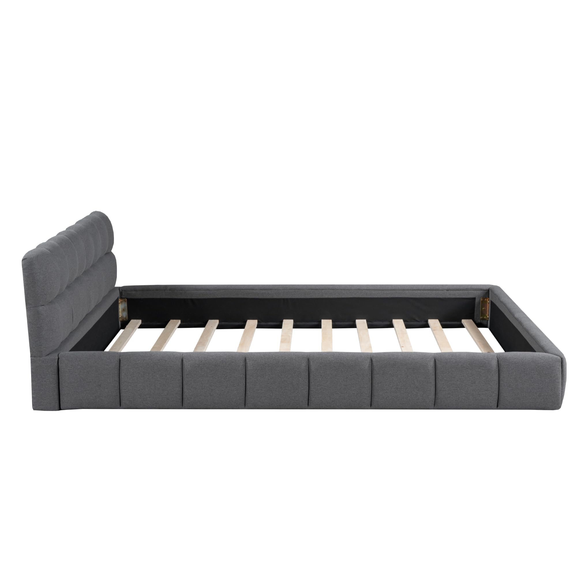 Queen Size Upholstered Platform Bed with Thick Fabric, Grounded Bed with Solid Frame,for Kids Teens Adults Bedroom Use (Gray@Grounded, Queen)