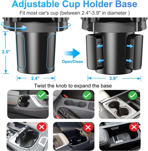 AQTZGOS Car Cup Holder Phone Mount ,2 in 1 Adjustable Cup Holder Extender Adjustable Base with 360° Rotation, Cup Phone Holder for All Smartphones