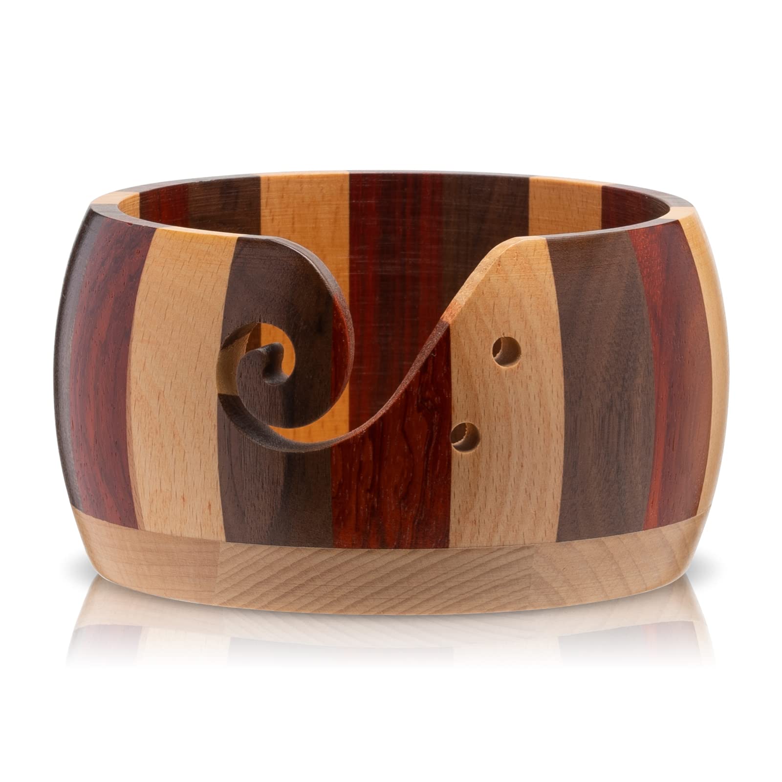 ISKYBOB Splicing Wooden Yarn Bowl for Knitting Wood Crocheting Thread Storage Box Sewing Floss Organizer with Hole DIY Crafting Supplies