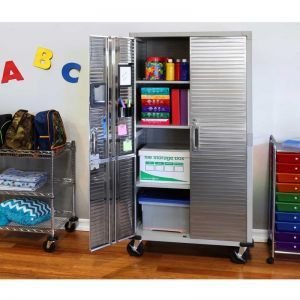 Seville Classics UltraHD Solid Steel Rolling Lockable Metal Storage Cabinet Locker Organizer w/Adjustable Shelves for Garage, Warehouse, Office, Classroom, 36" W x 18" D x 72" H, Granite Gray