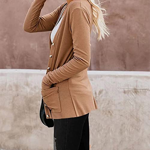 Long and Long Sleeve Cardigan for Women Fall Open Front Button Cardigan with Pockets Casual Knit Cardigan