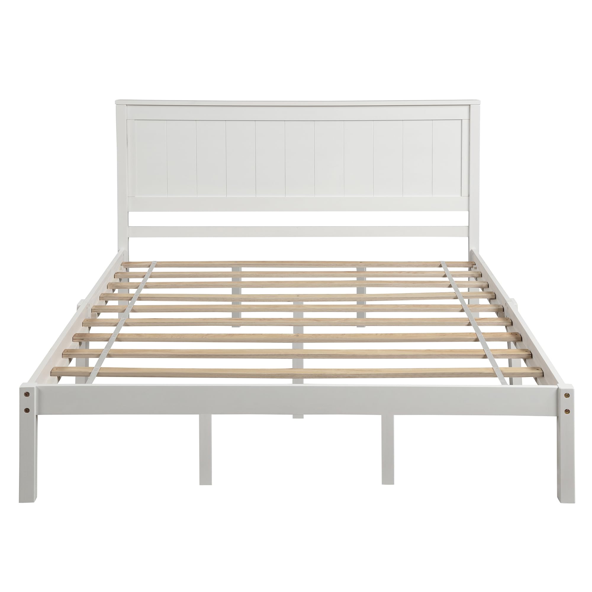 Aiuyesuo Modern Queen Size Platform Bed with Headboard, Wooded Platform Bed Frame with Strong Wood Slat Support, No Box Spring Needed, Easy Assembly (White-YU0OW)