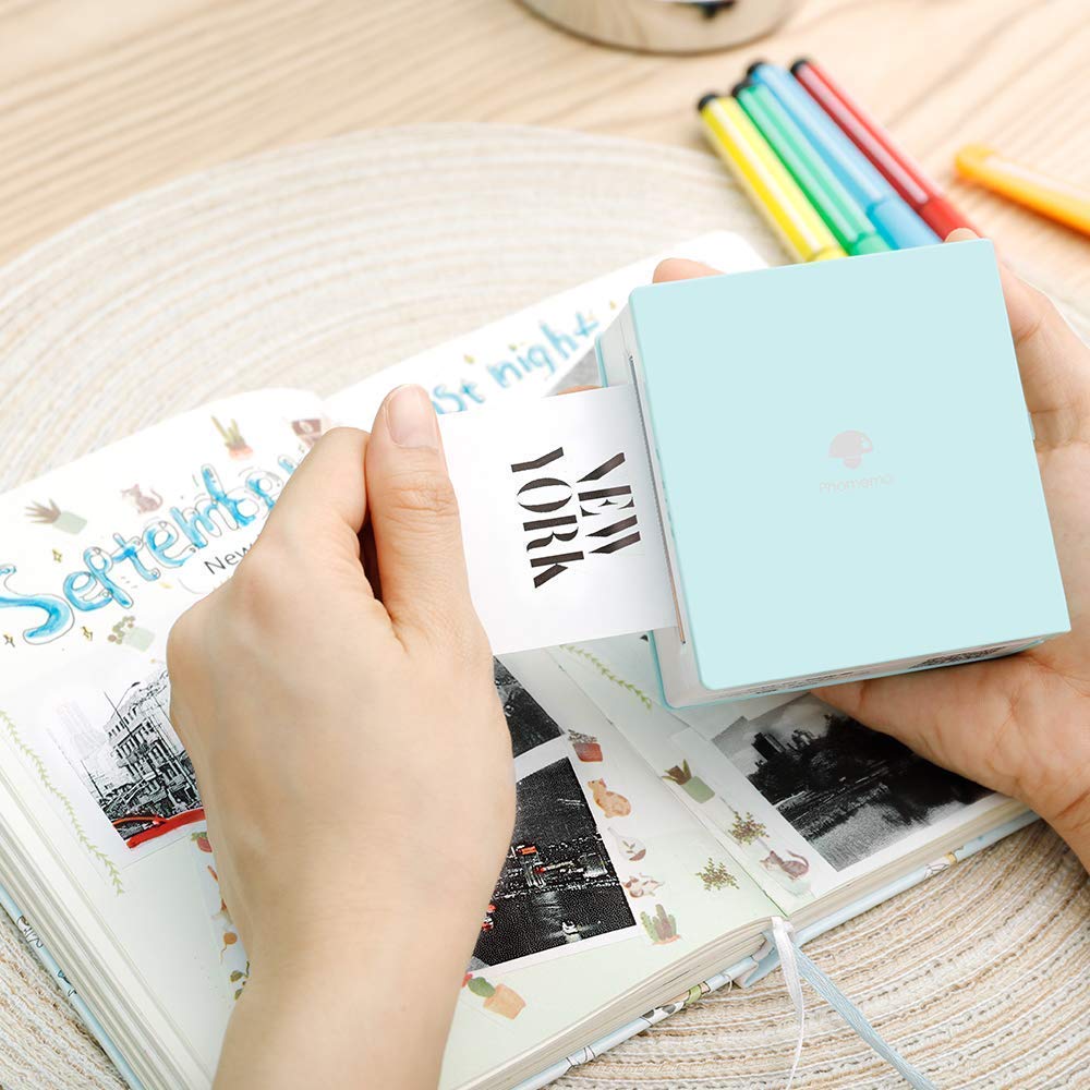 Phomemo M02 Pocket Printer- Mini Bluetooth Thermal Printer with 3 Rolls White Sticker Paper, Compatible with iOS + Android for Learning Assistance, Study Notes, Journal, Fun, Work