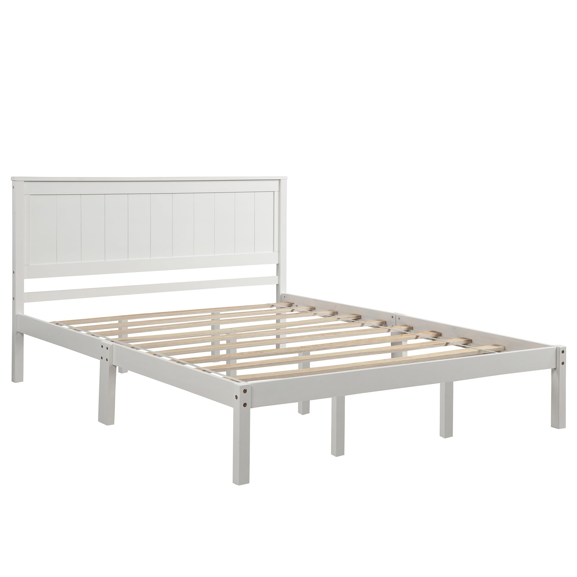 Aiuyesuo Modern Queen Size Platform Bed with Headboard, Wooded Platform Bed Frame with Strong Wood Slat Support, No Box Spring Needed, Easy Assembly (White-YU0OW)